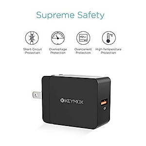 Quick Charge 3.0 18W USB Wall Charger, KEYMOX Fast Charging Cell Phone Adapter Compatible with Samsung Galaxy Note8 / S9 /S8 / S8+, LG G6 / V30, HTC 10 and More Devices-Qualcomm Certified (Black)