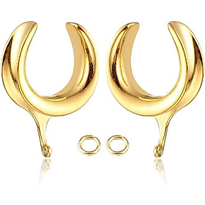 Earblity (8mm 0g DIY Ear Saddle Tunnel Plugs Piercing Stretchers Gold Hypoallergenic 316 Stainless Steel Ear Gauges Dangle Accessories Expander Fashion Body Jewelry 2PCS