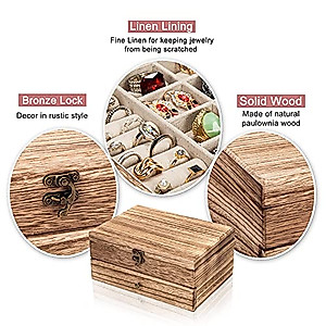 Pinzoveco Jewelry Box for Women, Rustic Wooden Jewelry Organizer Box for Storage Earrings Rings Necklace Bracelet, Farmhouse Style Wood Jewelry Boxes & Organizers (Torched Wood Color)