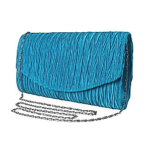 Peach Couture Womens Vintage Satin Pleated Envelope Evening Cocktail Wedding Party Handbag Clutch (Teal)