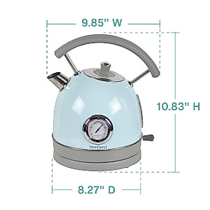 West Bend Electric Kettle Retro-Styled Stainless Steel 1500 Watts with Auto-Shutoff & Boil-Dry Protection, 1.7-Liter, Blue