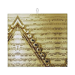Flute Music Printed Drying Mat For Kitchen Ultra Absorbent Microfiber Dishes Drainer Mats Non-Slip Silicone Quick Dry Pad - 18 X 16inch