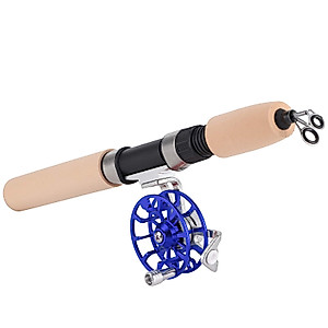 Diydeg Telescopic Fishing Pole, Firm Reel Base Portable Ice Fishing Rods Lightweight Mini Pocket for Sea Saltwater Freshwater for Ice Fly Fishing for Festivals Gift(Blue)