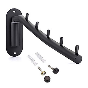 Sumnacon Stainless Steel Clothes Hanger Rack-Wall Mount Garment Hook with Swing Arm, Sturdy Coat Robe Storage Organizer for Laundry Room Bedrooms Clothing Drying Rack with 5 Hooks, Black