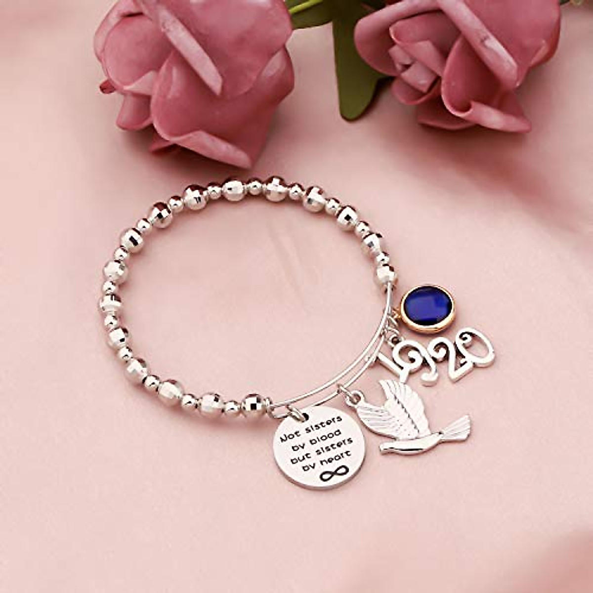 HOLLP 1920 Sorority Navy Jewelry Not Sisters by Blood But Sisters by Heart Pigeon Bracelet Sister Gift Sorority Gift Greek Sorority Inspired Gift for Finer Women (Mirror Bracelet)