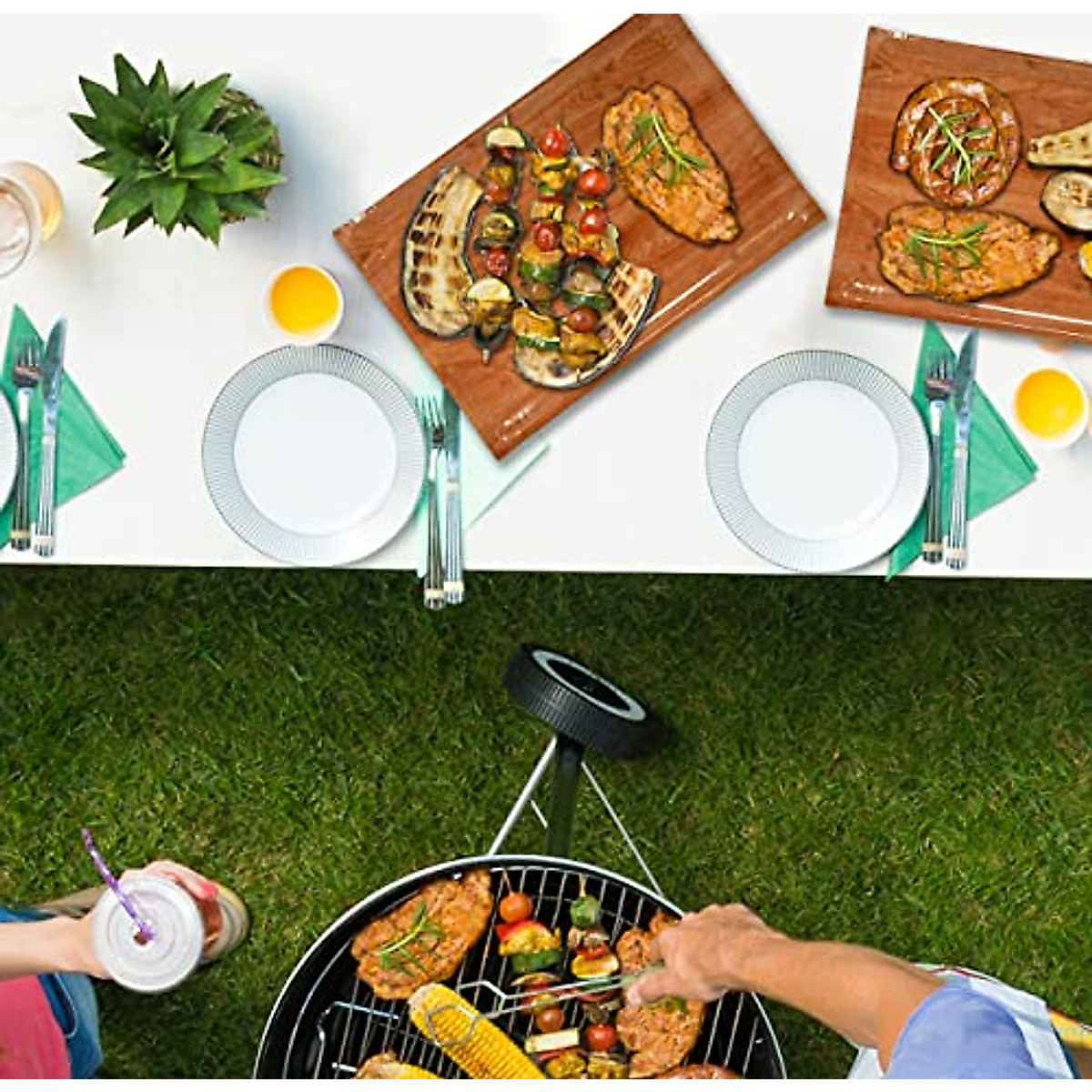 10 Wood Rectangle Trays Rustic Brown Wooden Look Serving Platters 10.75" x 15.75" Heavy Duty Disposable Paper Cardboard Tray for Dessert Cupcake Display Birthday Parties Weddings Table Decor & More