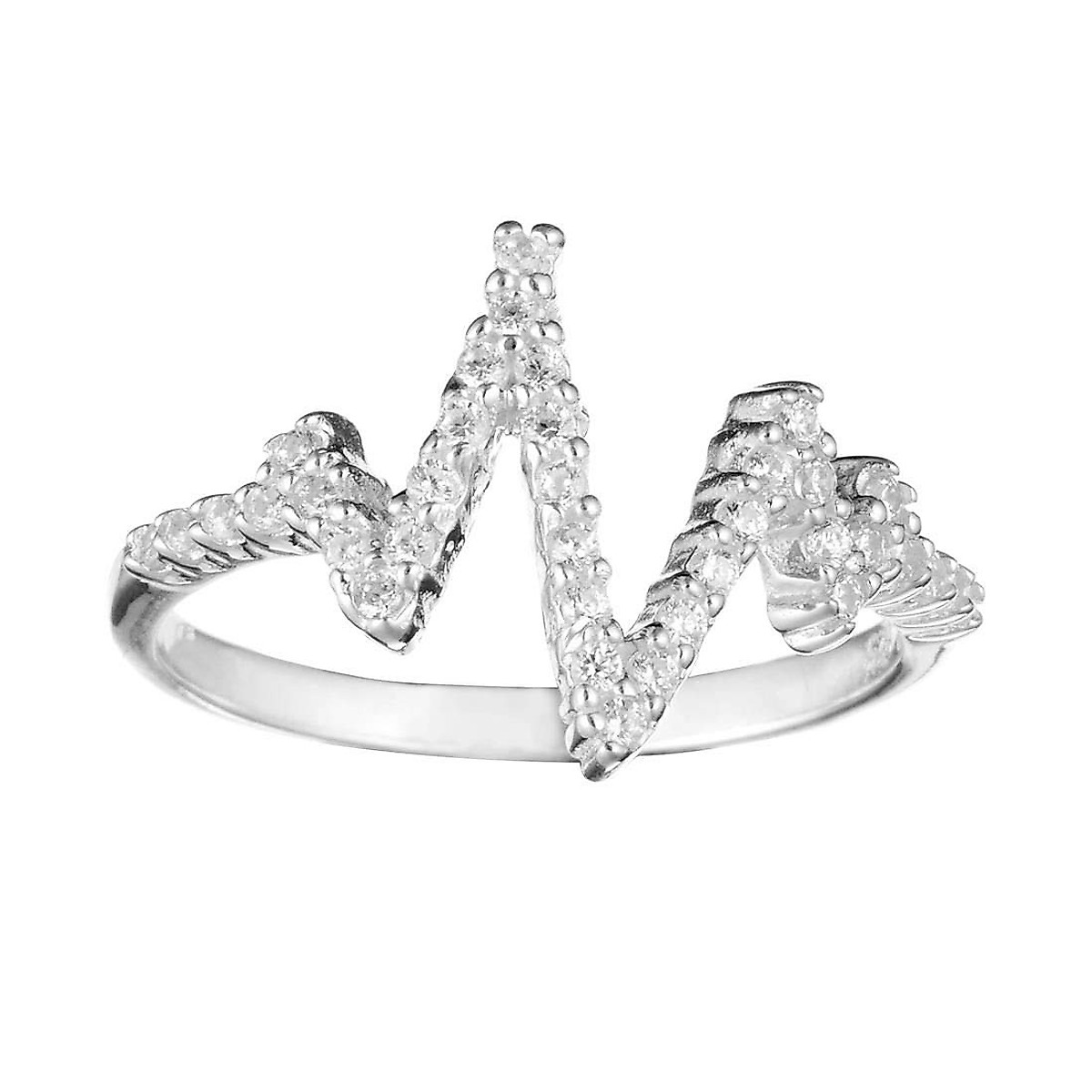 Silverly Women's 925 Sterling Silver Cubic Zirconia Wave Zig Zag Heart Beat Ring