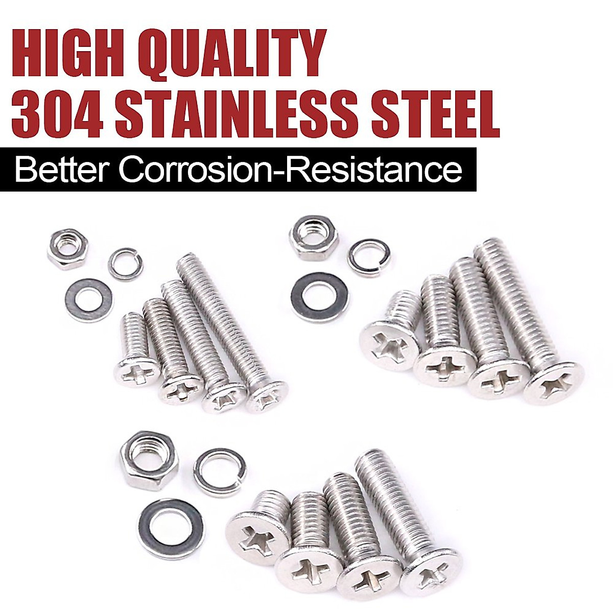 Hilitchi 705-Pcs M3 M4 M5 Phillips Flat Head Machine Screws Bolts Nuts Flat and Lock Washers Assortment Kit, 304 Stainless Steel, 8 to 20mm Length, Full Thread