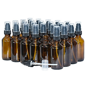 GlassBottleOutlet (24 Pack) 2 oz. Amber Boston Round with Black Treatment Pump