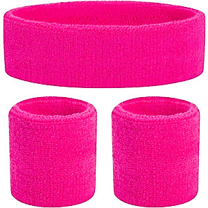 80s Sweatbands and Wristbands, Neon Sweatbands 80s, Sports Headband and Wristband Sets in 5 Colors