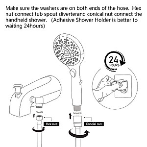 PROOX All Metal Tub Spout with Diverter, 6 Settings Hand held Shower with ON/OFF Pause Switch, Bathtub Faucet with Sprayer Chrome