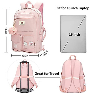 HIDDS Laptop Backpacks 15.6 Inch School Bag College Backpack Anti Theft Travel Daypack Large Bookbags for Teens Girls Women Students (Pink)