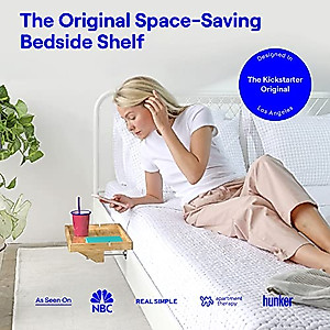 BedShelfie Bedside Shelf for Bunk Bed & Top Bunk, College Dorm Room Essentials, Loft Bed Accessories, Clip On Nightstand Snack Organizer, Bed Side Table Tray Shelfie Storage - Original Natural Wood