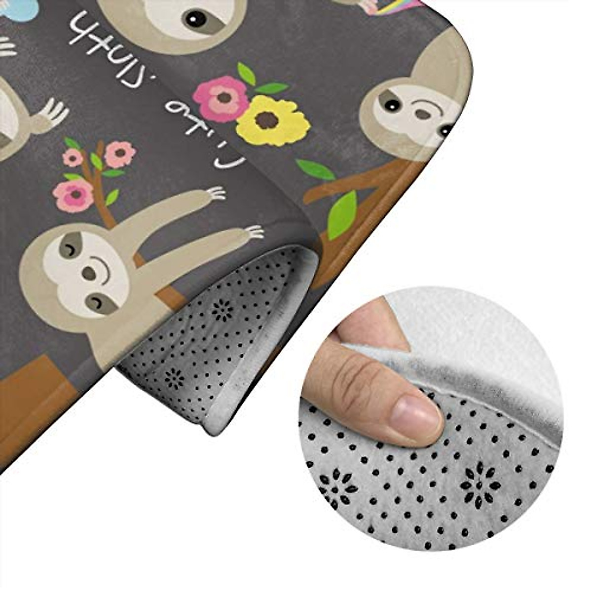 ZOEO Cute Sloth Rainbow Bathroom Rugs Bath Mat Sets 3 Piece for Toilet Large Non Slip Contour Mats U Shaped for Women