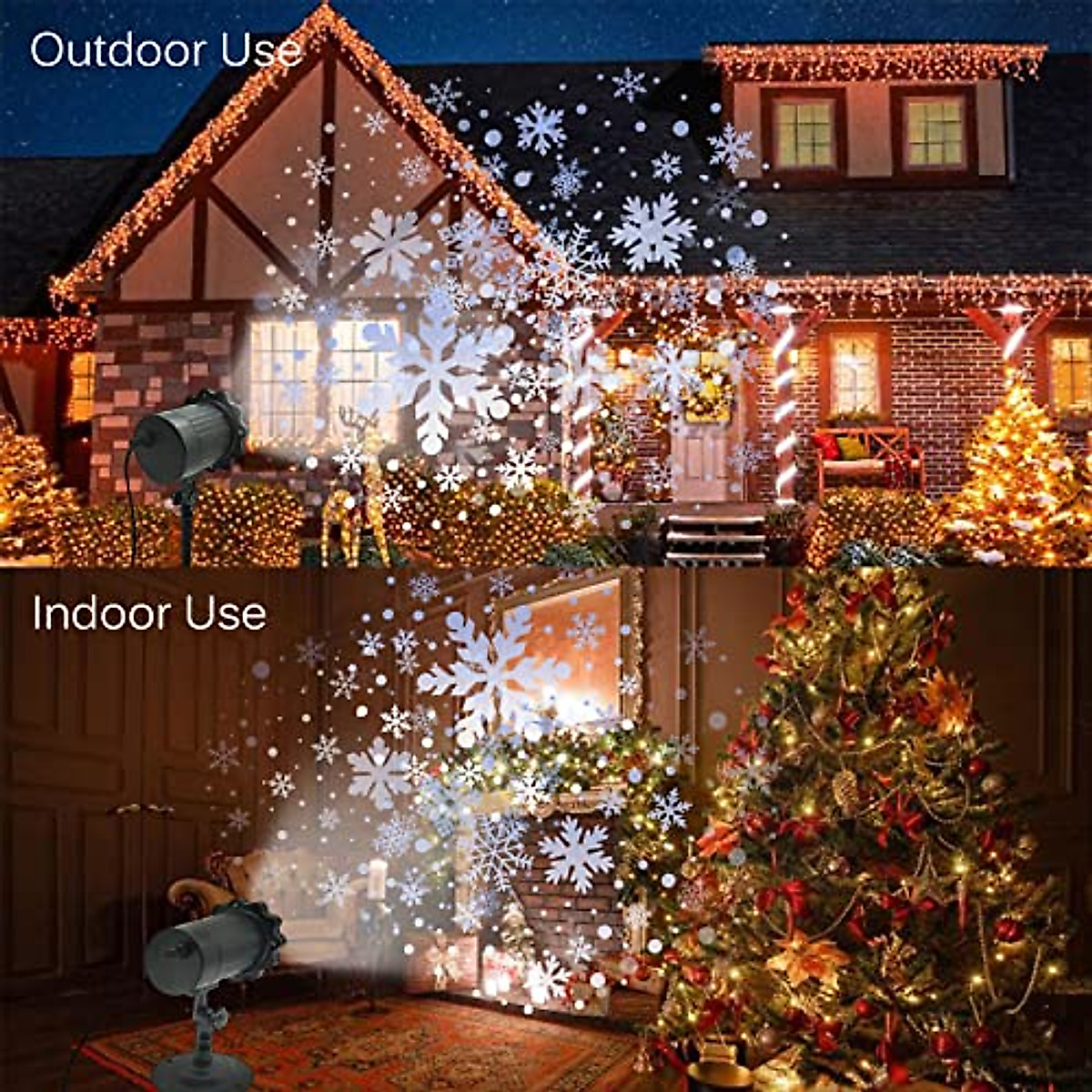 Queeon Snowflake Christmas Projector Lights, Indoor Outdoor Led Snowfall Projection, Waterproof LED Landscape Decorative Light for Xmas & Halloween Holiday Party, Garden & Home Decorations