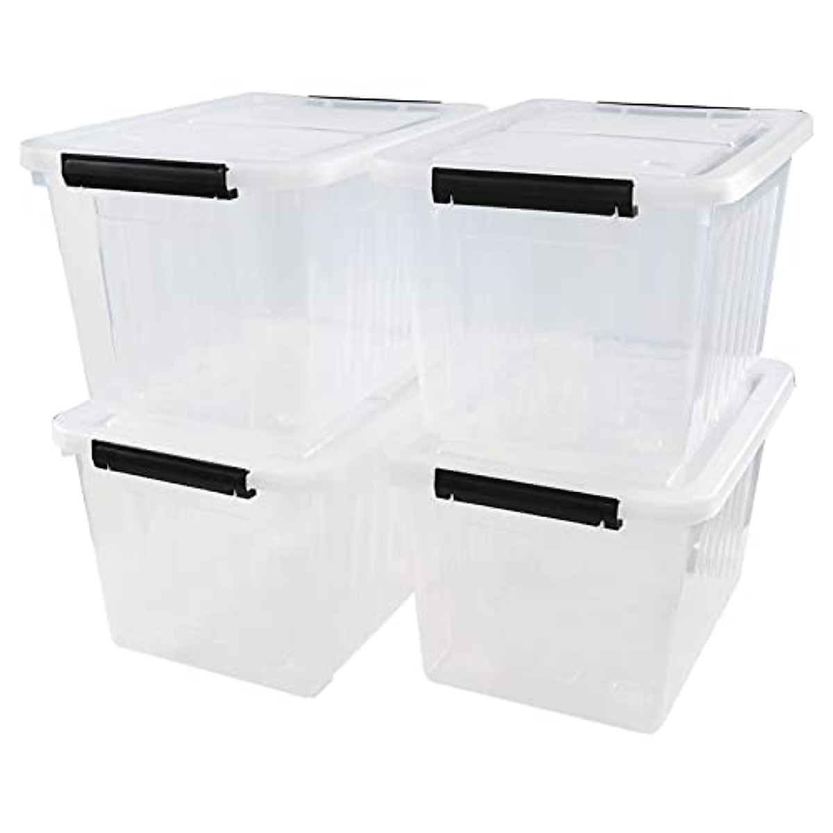 Yarebest 4-Pack Latch Storage Box, 30 Liter Clear Large Plastic Box Tote Bins with Wheels