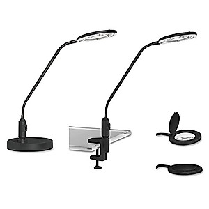 Alera LEDM765B Led Magnifier Lamp, Desktop Or Clamp-On, 19-Inch High, Black
