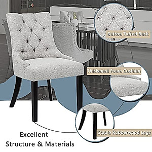 poplarbox 4 Set Dining Chairs Tufted Dining Chairs Upholstered Fabric Dining Chairs Accent Dining Chairs Parson Chairs Side Chairs for Kitchen Dining Room (Set of 4, Light Gray)