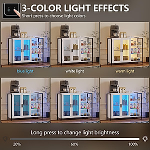 LVSOMT LED Farmhouse Coffee Bar Cabinet, Wine Cabinets with Removable Wine Rack, Buffet Cabinet with Motion Sensor for Kitchen, Dining Room (Pure White-43.3''L)