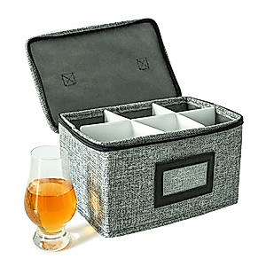 HURZMORO Storage Box for Glencairn Whisky Glass,6 Whiskey Glasses Holder for Organizer, Fully-Padded Inside with Sturdy Construction, Packing Boxes with Dividers for Moving - Perfect Whiskey Gift