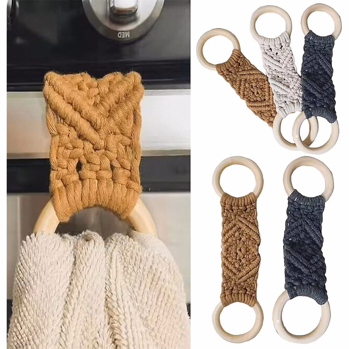 Macrame Kitchen Towel Holder, Macrame Knit Hanging Kitchen Towel Holder, Macrame Towel Holder Ring, Macrame Towel Holder Ring, Macrame Towel Holder
