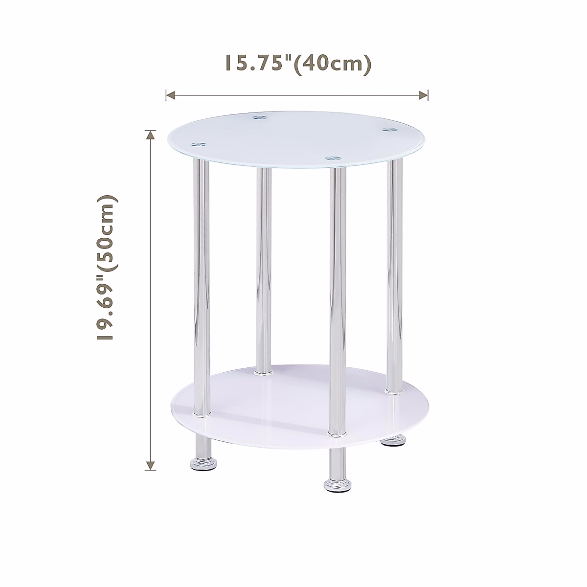 ROOIOME 2-Tier 15.75" Glass Round End Table, Glass Sofa Side Table with Storage Shelf for Living Room, Bedroom, White