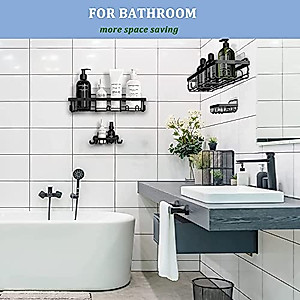 Amouttel 4-Pack Shower Caddy Basket Shelf with Soap Holder,Adhesive No Drilling Wall Mount Shower Shelf for Inside Shower,Black Stainless Steel Bathroom Shower Storage Organizer with Hooks