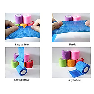 Transun Moo 6 Pack 2" x 5 Yards Self Adhesive Bandage Wrap Breathable Cohesive Vet Wrap for Pets, Elastic Self-Adherent Tape for Sports, Wrist, Ankle (Mixed Colors)