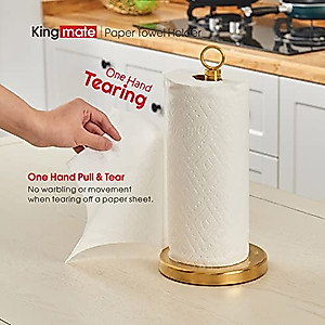 Kingmate Gold Paper Towel Holder Countertop, Free Standing Kitchen Roll Holder, Rust-Proof Base, Stainless Steel, One Hand Tearing (Gold)