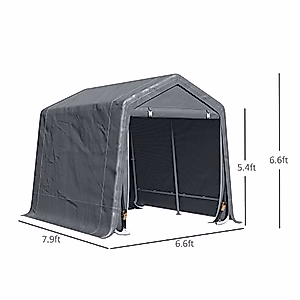 Outsunny 8' x 7' Garden Storage Tent, Heavy Duty Bike Shed, Patio Storage Shelter w/Metal Frame and Double Zipper Doors, Dark Grey
