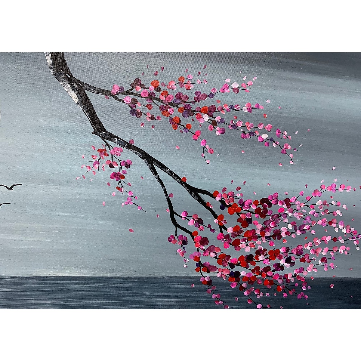 V-inspire Art, 24x48 Inch Hand-Painted Floral Artwork - Plum blossoms blooming under the moon - Chinese Paintings Canvas Wall art for Living room On Bedroom Ready to Hang
