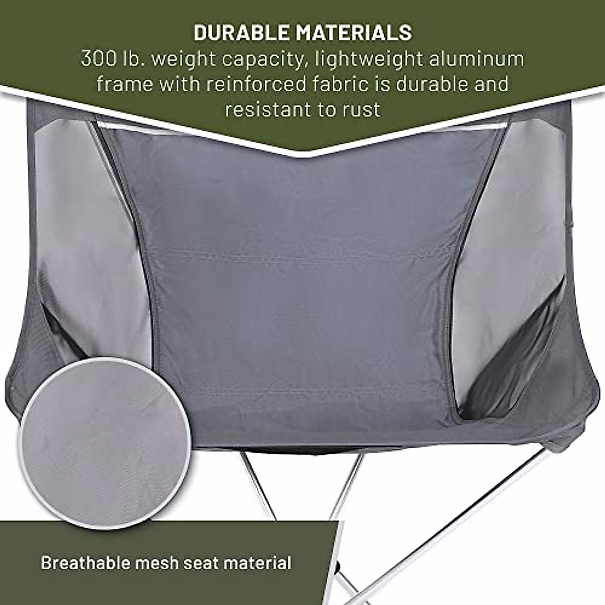 TIMBER RIDGE FC-339L Lightweight Portable Backpacking Folding Compact Camping Adults, Outdoor Chair with Carry Bag for Travel, Hiking, Beach, Supports 300lbs, 22" W x 14.2" D x 28.7" H, Gray