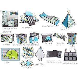 Bacati - Toy Chest Playful Elephants Aqua/Lime/Grey