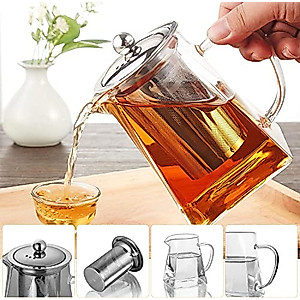 Aottop Square Glass Teapot with Infuser, 500 ml Borosilicate Tea Pot with Strainer, Clear Leaf Tea Pots for Loose Tea (500ML)