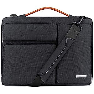 Lacdo 360° Protective Laptop Shoulder Bag, 15-15.6 inch Laptop Sleeve Case Computer Bag Compatible with 15-15.6 Acer HP, Dell, Lenovo, Asus Notebook, Messenger Bag with Handle Water Repellent, Black