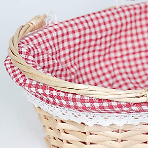MEIEM Wicker Basket Gift Baskets Empty Oval Willow Woven Picnic Basket Cheap Easter Candy Basket Storage Wine Basket with Handle Egg Gathering Wedding Basket（Pink）