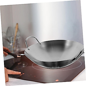 EXQUIMEUBLE Traditional Wok Jaese Bbq Round Baking Outdoor Traditional Chinese Stir Fry Stovetop Fryer Silver Premium Gadget Stainless Steel Wok Pot