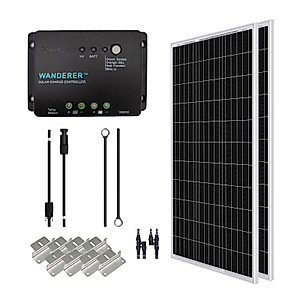 Renogy 200W Solar Panel Kit + Deep Cycle AGM Battery 12V 200Ah for RV, Boats, Cabins
