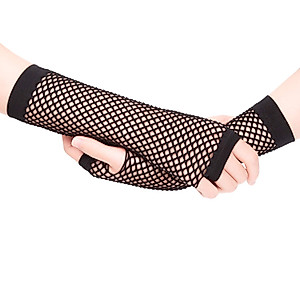 SAVITA Black Long Fishnet Gloves for 80s Costume Evening Party Supplies (Pack of 2)