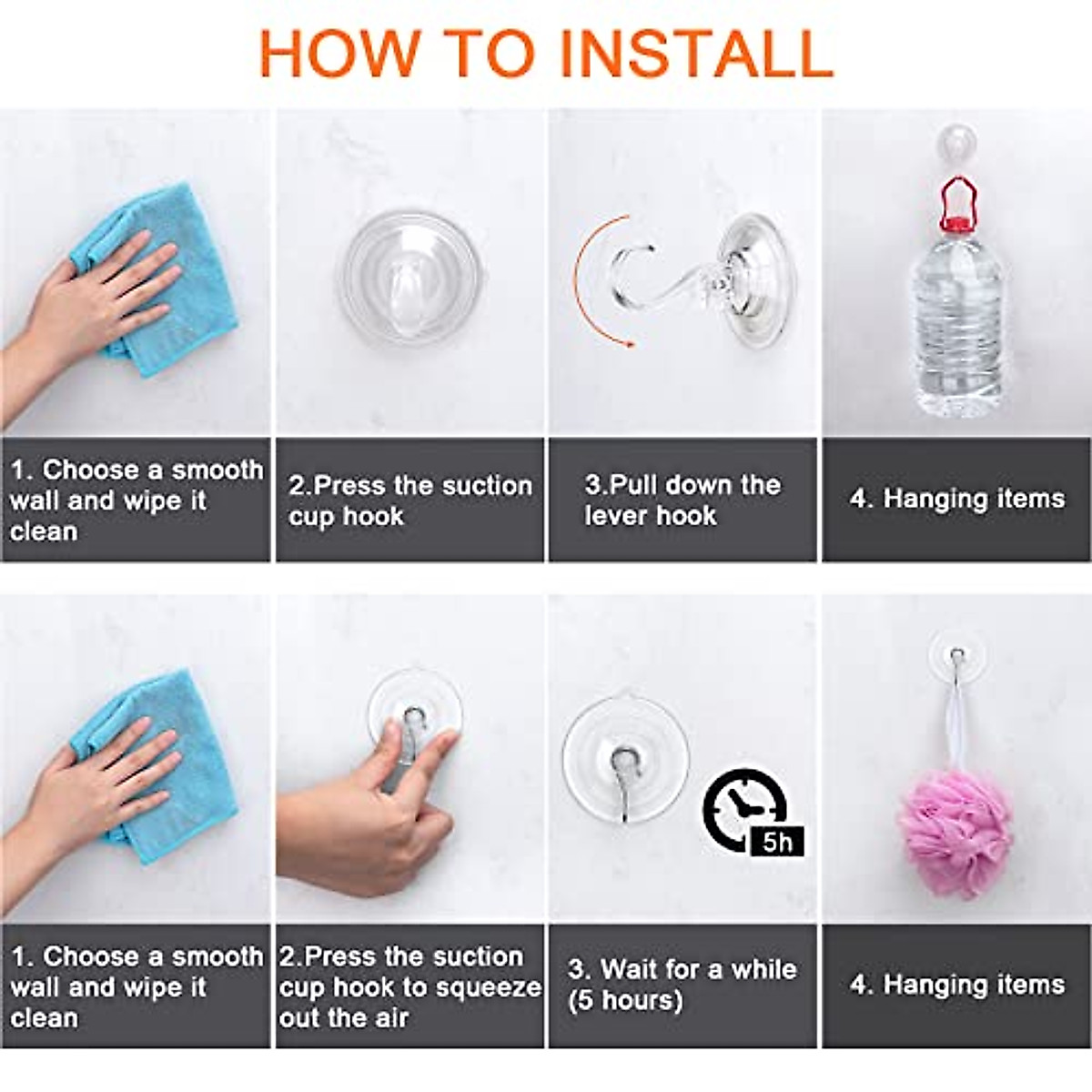 Suction Cup Hooks-6 Packs, Reusable Heavy Duty Wreath Suction Cups Hanger with Hooks for Shower, Glass and Window (2 Large, 2 Medium, 2 Small)