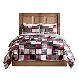 Woolrich Reversible Quilt Cabin Lifestyle Design - All Season, Breathable Coverlet Bedspread Bedding Set, Matching Shams, Oversized King/Cal King, Tulsa Plaid Red/Grey 3 Piece