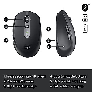 Logitech M585 Multi-Device Wireless Mouse – Control and Move Text/Images/Files Between 2 Windows and Apple Mac Computers and Laptops with Bluetooth or USB, 2 Year Battery Life, Graphite