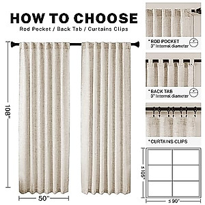 MEETBILY Curtains Panels for Back Tab Semi Sheer, Linen Textured Drapes Rod Pocket, Flax Curtains for Farmhouse/Bedroom/Living Room/Window (2-Pack, 50 x 108 inch, Light Coffee)