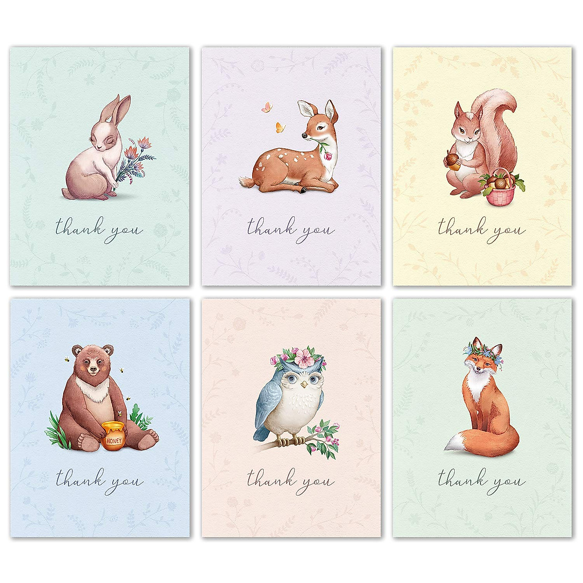 Sweetzer & Orange Woodland Animal Thank You Cards Bulk Box Set of 48 Blank Cards with Envelopes - Baby Shower Note Cards, Wedding Thank You Cards or Bridal Shower Thank you Card