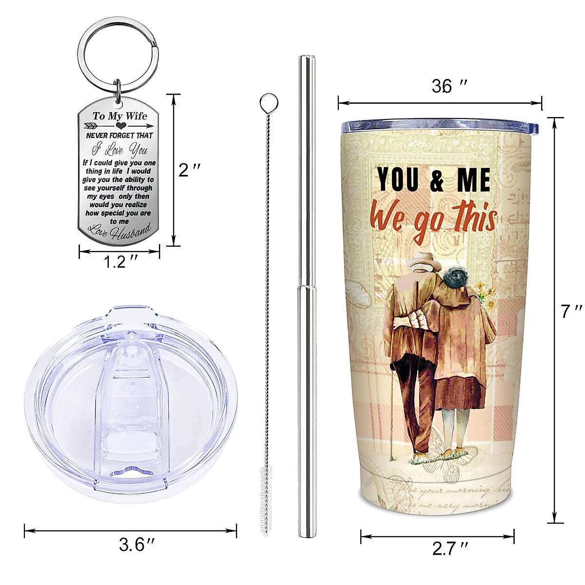 Oigemit Gifts for Wife, Birthday Gifts for Wife,Mothers Day Gift for Wife From Husband Romantic,Gifts for Her for Anniversary Valentine Wedding Day, To My Wife 20oz Insulated Tumbler With Keychain