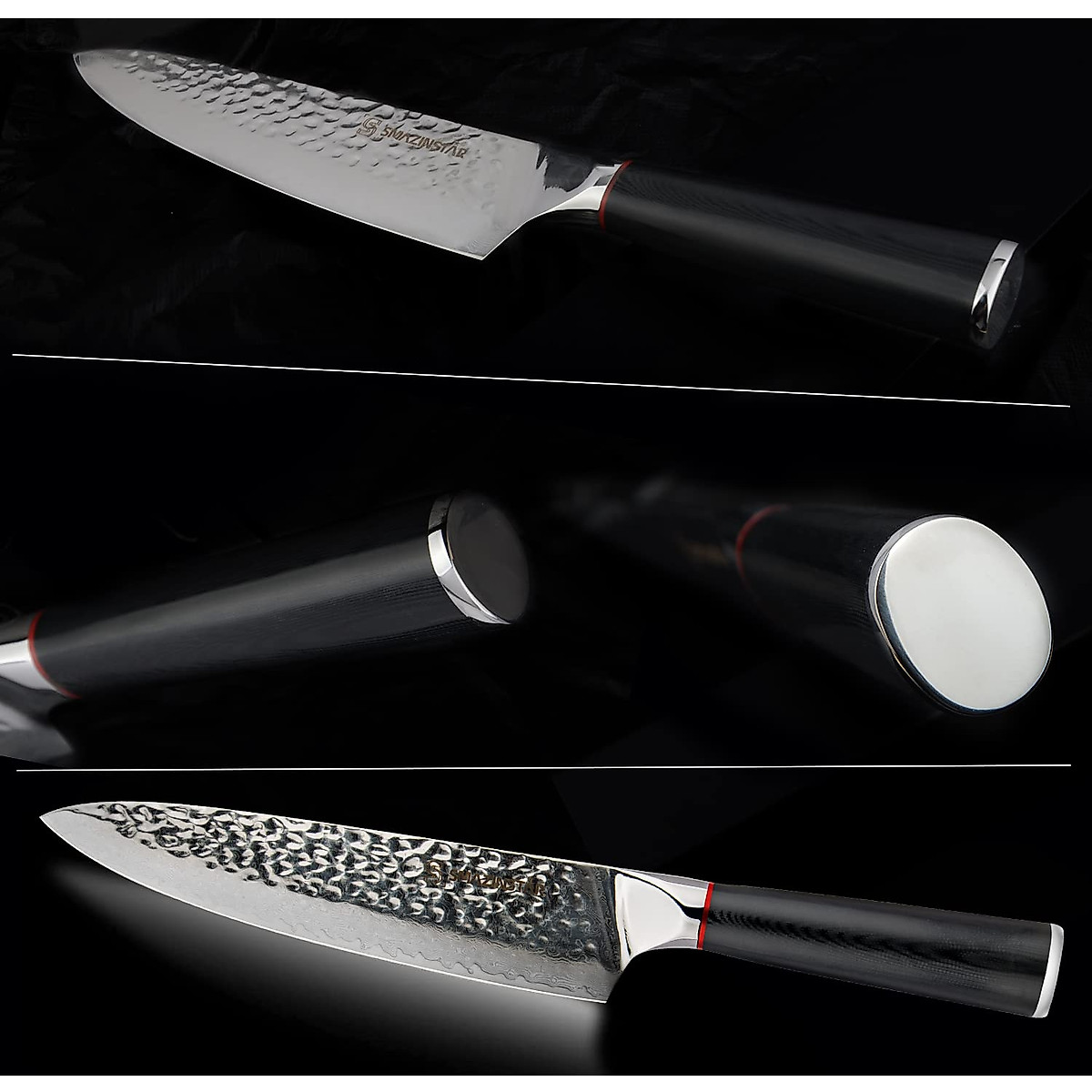 S SMAZINSTAR Chef Knife 8 inch Kitchen Knife Premium Sharp Cooking Knife HC German Stainless Steel Japanese Knife for Home Kitchen and Restaurant, Hand-Hammered, Ergonomic Handle, Gift Box