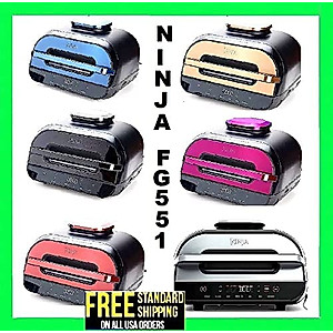 Ninja FG551 H Foodi Smart XL 6-in-1 Indoor Grill (NAVY BLUE COLOR) with 4-Quart Air Fryer Roast Bake Dehydrate Broil and Leave-In Thermometer, with Extra Large Capacity, and a Stainless Steel Finish (Renewed)