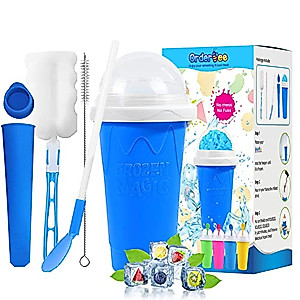 Slushy Maker Cup - TikTok Frozen Magic Quick Smoothie Cup- With Extra Popsicle Mold , Sponge & Cleaning brushes , Bottle with 2 in 1 Straw - Squeeze Icy Frozen Slushie Cup - Cooling Slushie for Smoothies -Blue