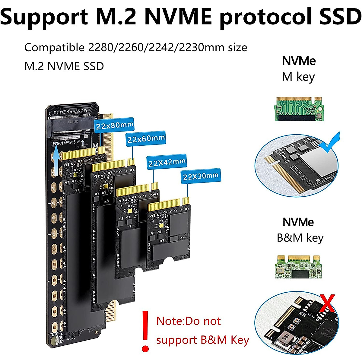 GELRHONR M.2 NVME to PCIe 4.0x4 Adapter Card for 1U Case,Supports M Key 2280,2260,2242,2230 M.2 Solid State Drives(Do not Support NGFF)