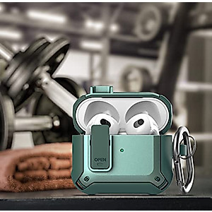 Encased X-Armor Compatible with Airpods 3 Case (3rd Generation) Protective Carabiner Keychain with Lid Lock (Metallic Green)